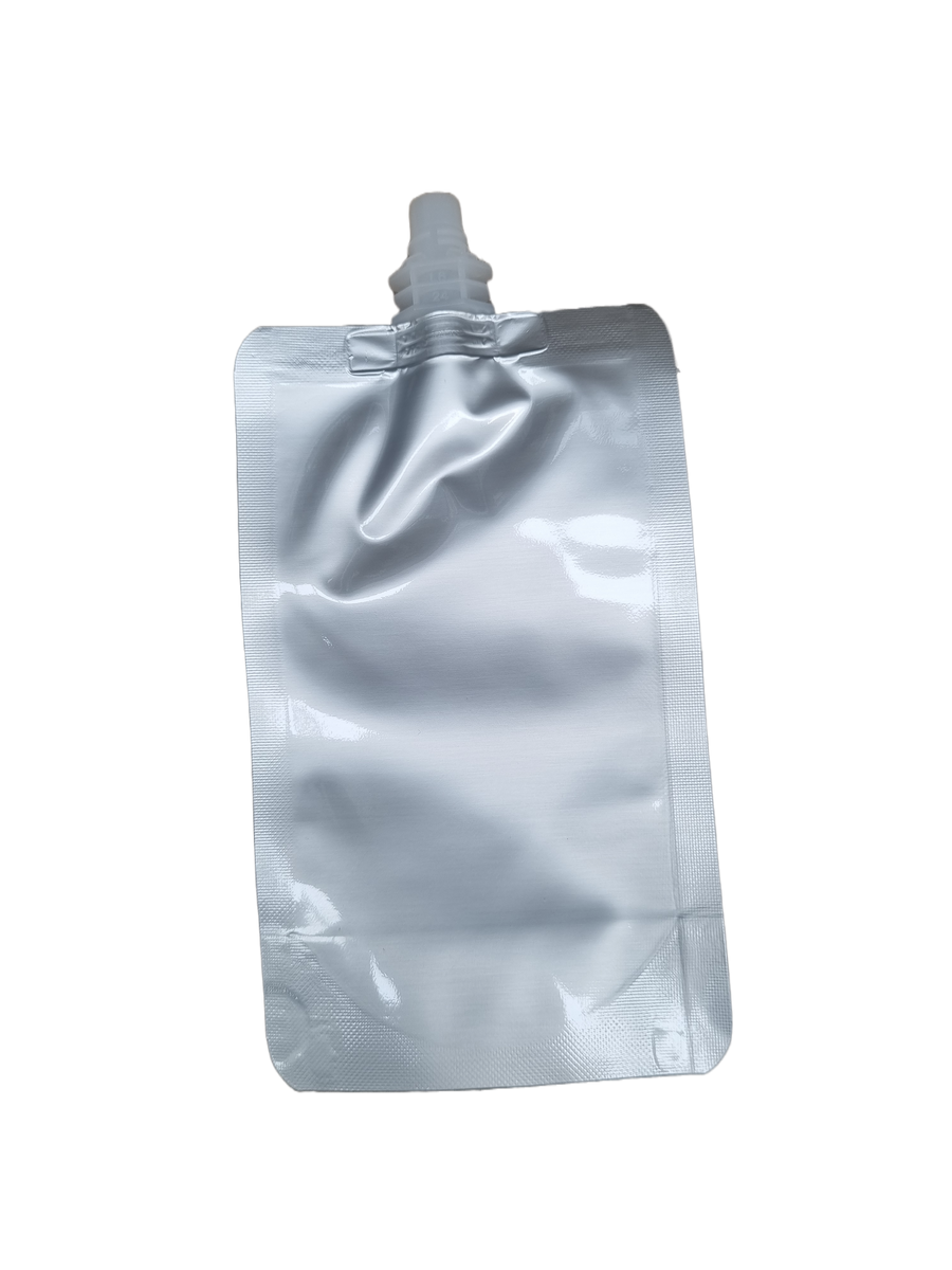 ALUMINIUM SILVER POUCH WITH SPOUT AND WHITE SCREW CAP – Bliss EOC